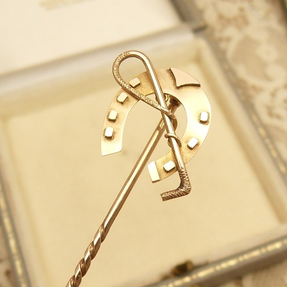 Antiques Atlas - Victorian 9ct Gold Horseshoe & Crop Stick Pin