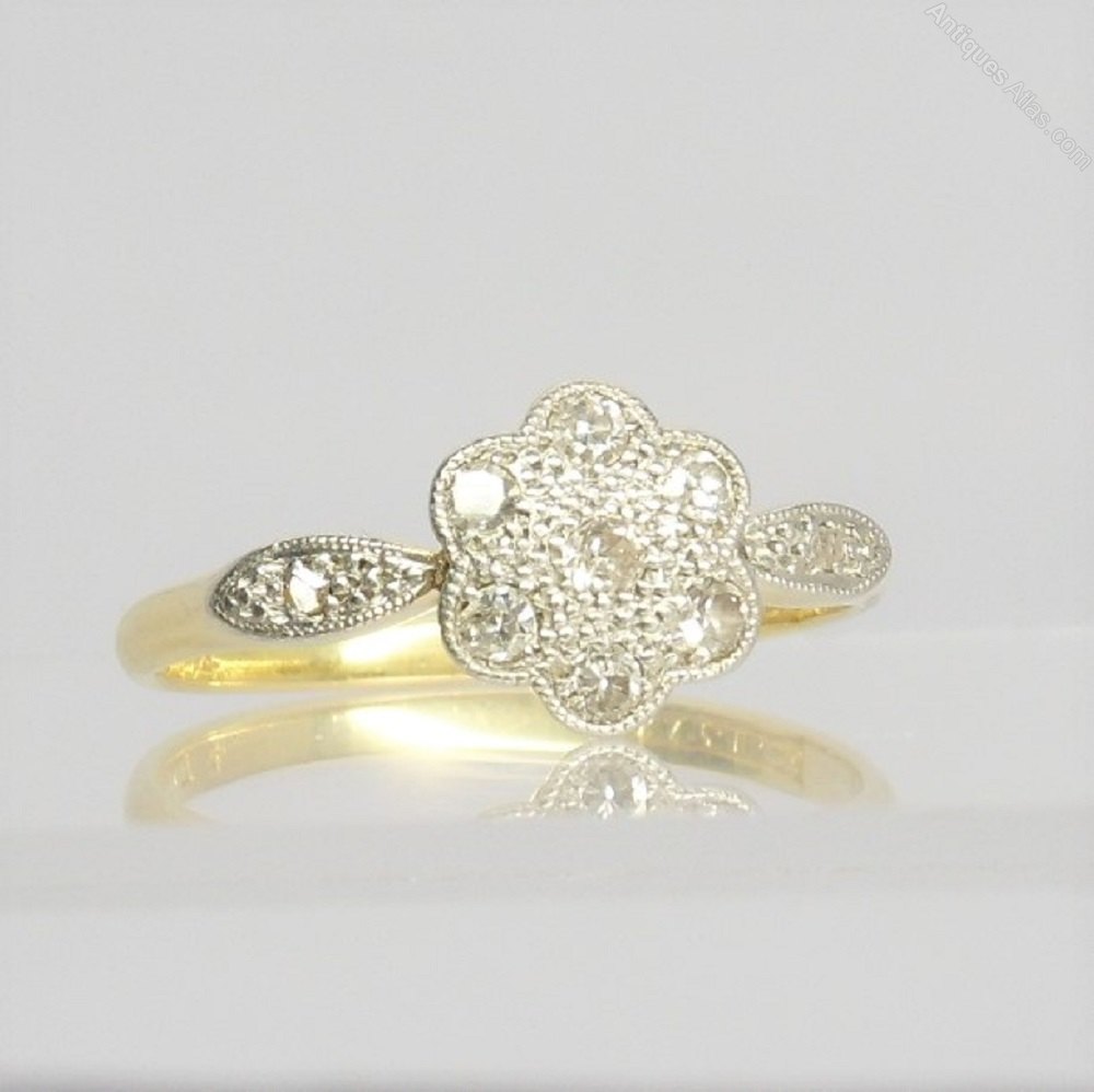 Antiques Atlas - Vintage 18ct & Plat Diamond Cluster Ring Size N ...