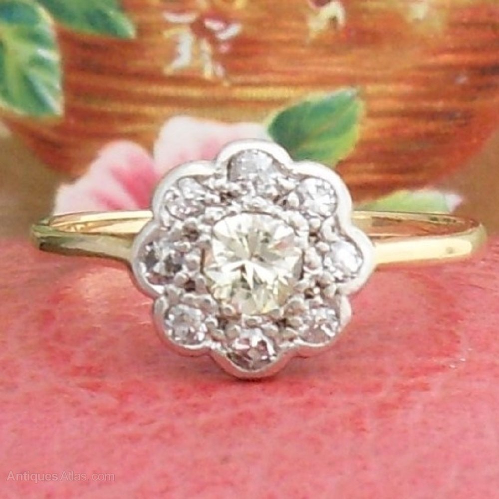 Antiques Atlas - Vintage 18ct Gold &Plat Diamond Daisy Cluster Ring
