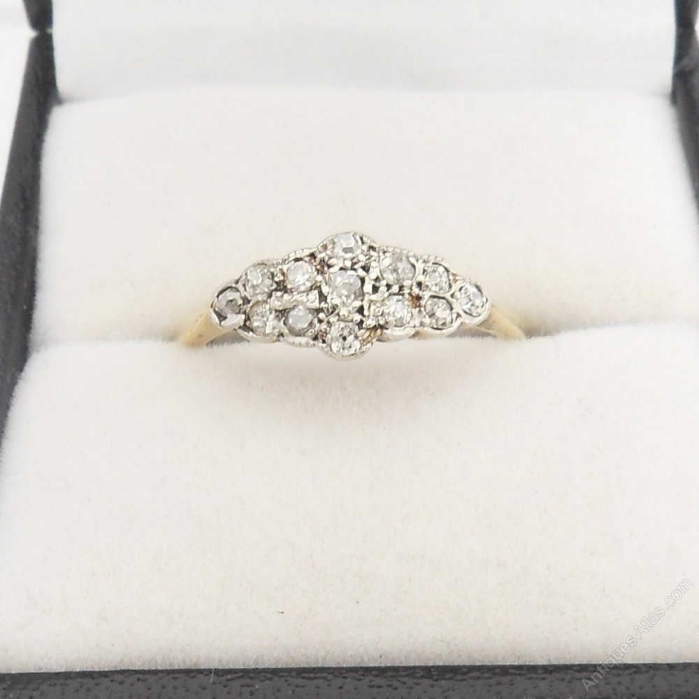 Antiques Atlas - Vintage 18ct Gold & Plat Diamond Cluster Ring ...