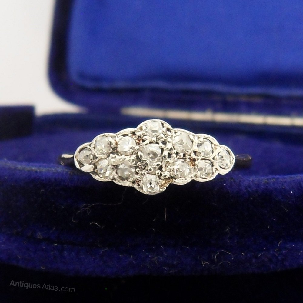 Antiques Atlas - Vintage 18ct Gold & Plat Diamond Cluster Ring ...