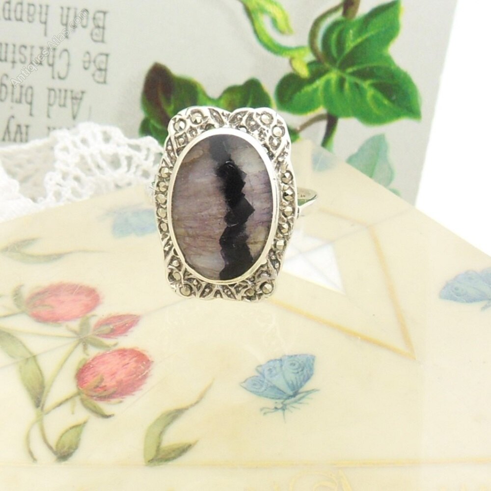 Antiques Atlas - Vintage Blue John & Marcasite Ring Marked Silver ...