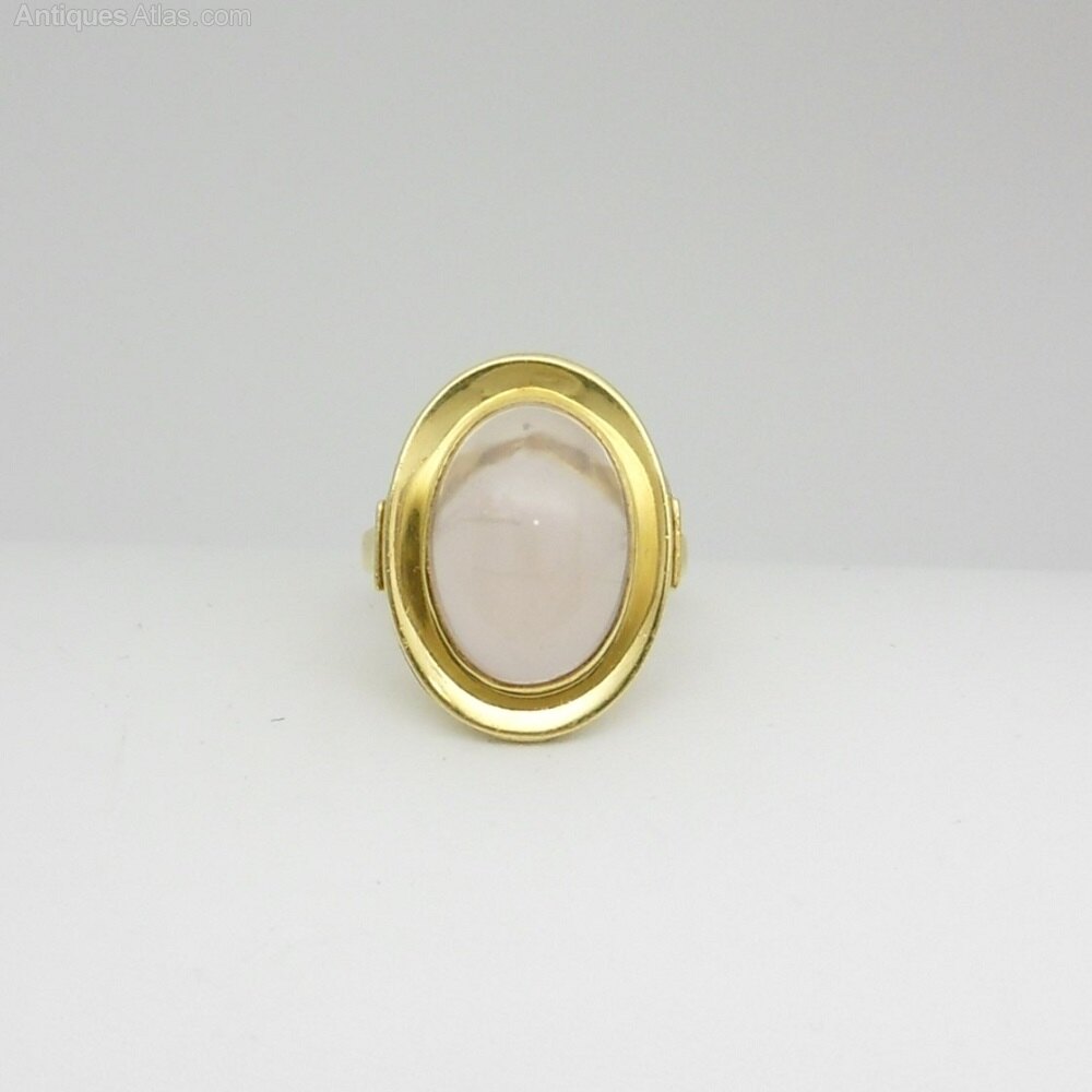Antiques Atlas - Vintage Cabochon Rose Quartz Set Ring Marked 750 ...