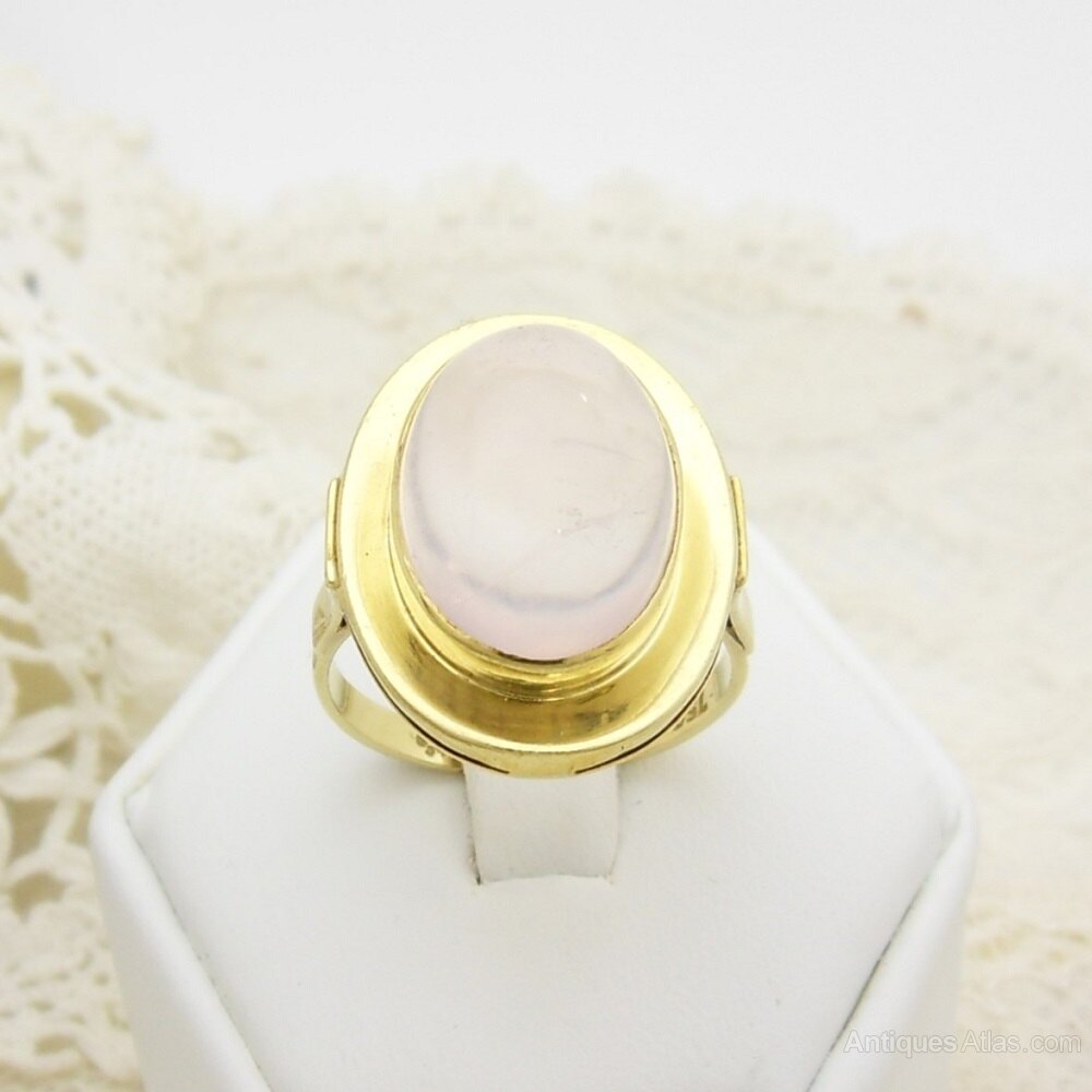 Antiques Atlas - Vintage Cabochon Rose Quartz Set Ring Marked 750 ...