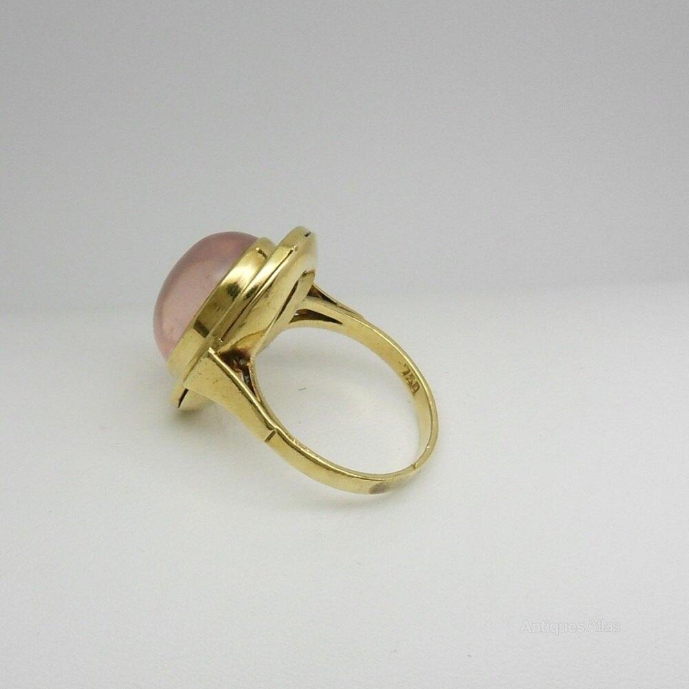 Antiques Atlas - Vintage Cabochon Rose Quartz Set Ring Marked 750 ...