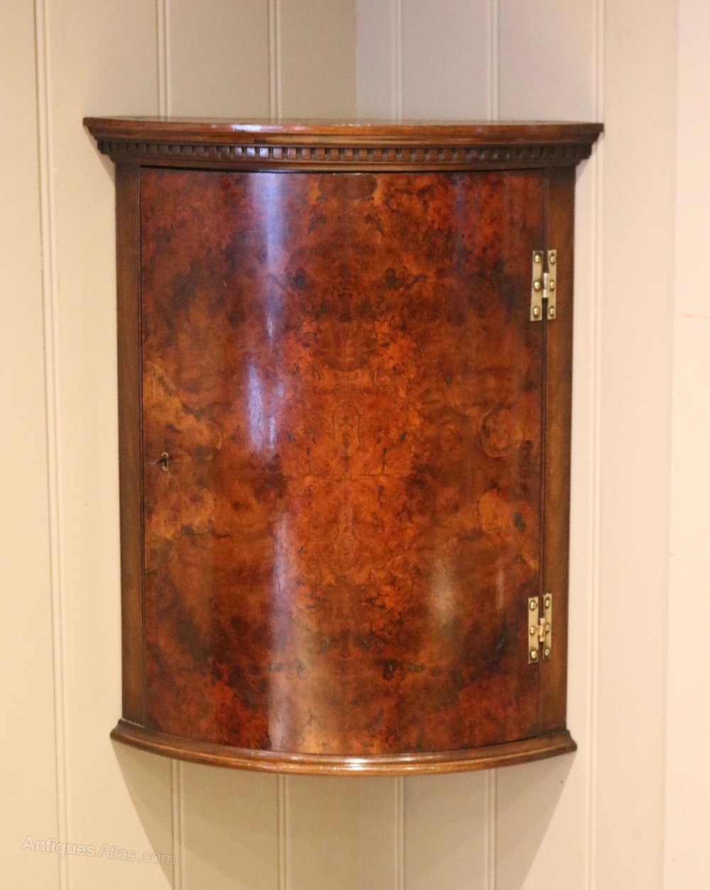 Burr Walnut Bow Front Wall Cabinet - Antiques Atlas