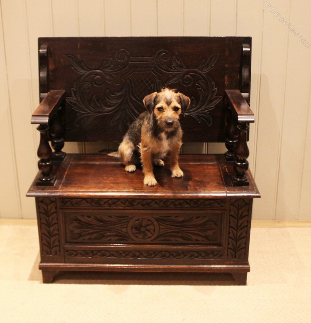 Carved Oak Monks Bench as294a6683 - Antiques Atlas