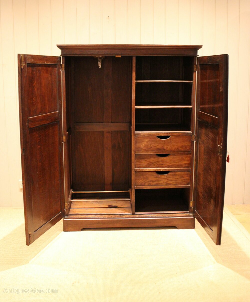 Edwardian Solid Oak Combination Wardrobe as294a6499 - Antiques Atlas