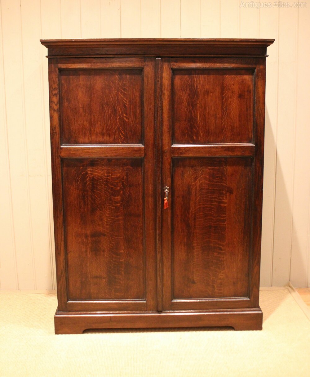 Edwardian Solid Oak Combination Wardrobe as294a6499 - Antiques Atlas