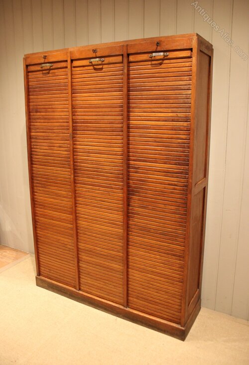 French Oak Triple Tambour Front Filing Cabinet as294a6501 - Antiques Atlas