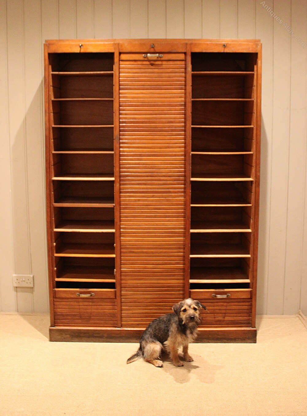 French Oak Triple Tambour Front Filing Cabinet as294a6501 - Antiques Atlas