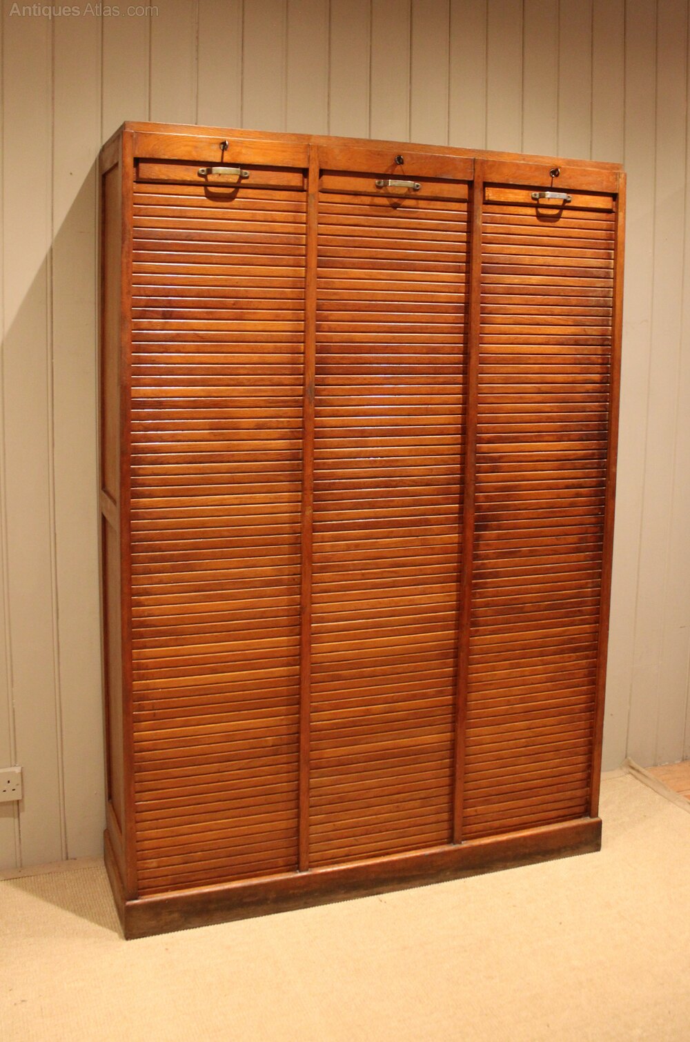 French Oak Triple Tambour Front Filing Cabinet as294a6501 - Antiques Atlas