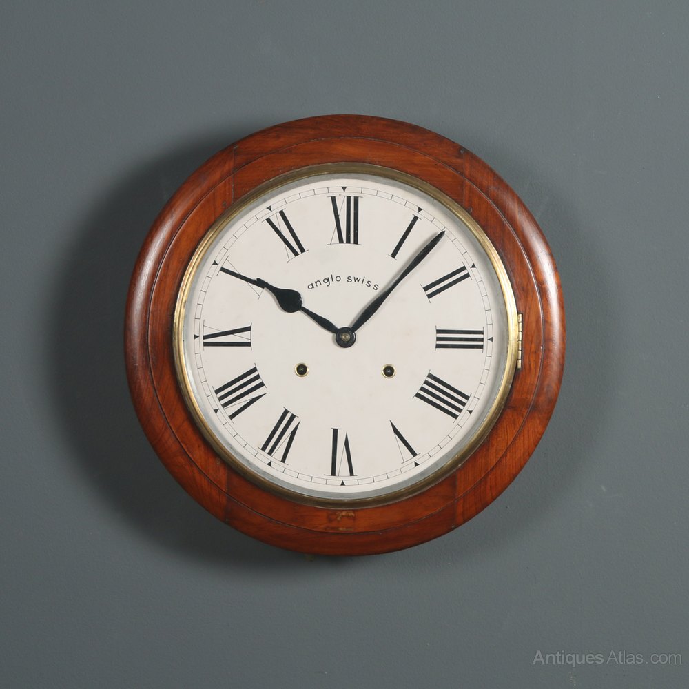 Antiques Atlas - 16” Mahogany Anglo Swiss Station Wall Clock (c.1930)