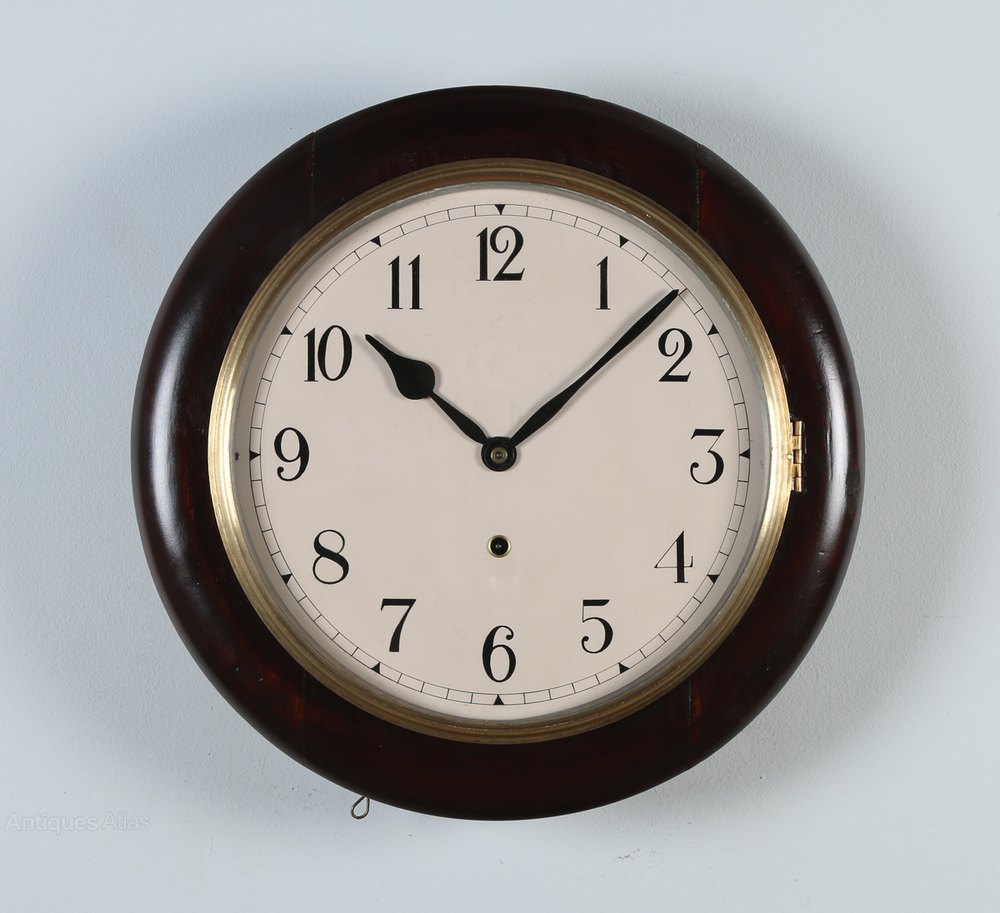 Antiques Atlas - 16″ Mahogany Ansonia Railway Round Dial Wall Clock