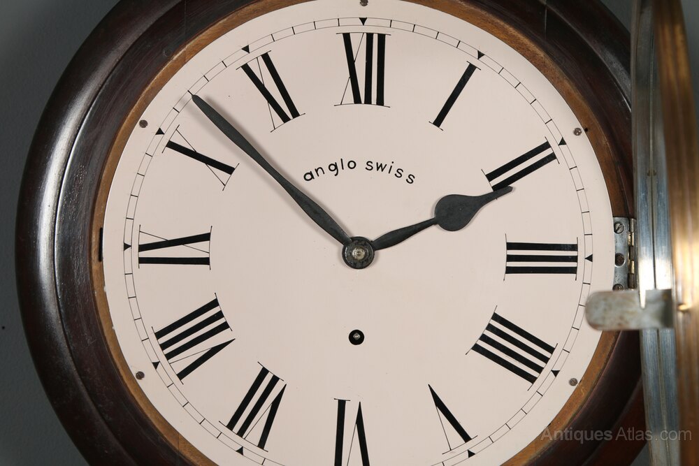 Antiques Atlas - Anglo Swiss Mahogany Railway Wall Clock (c.1930 ...