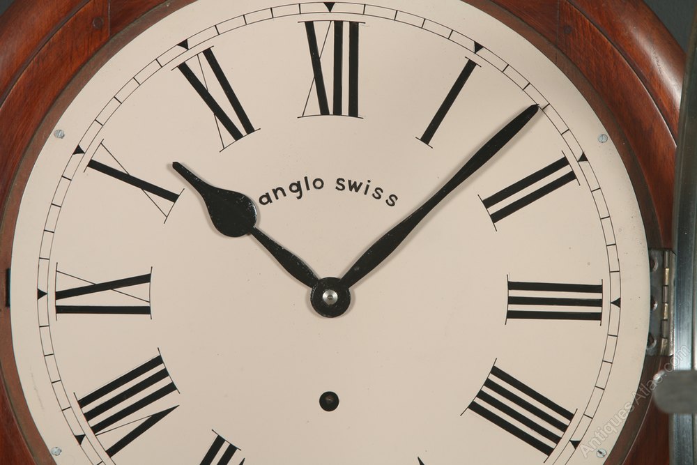 Antiques Atlas - 16” Mahogany Anglo Swiss Station Wall Clock