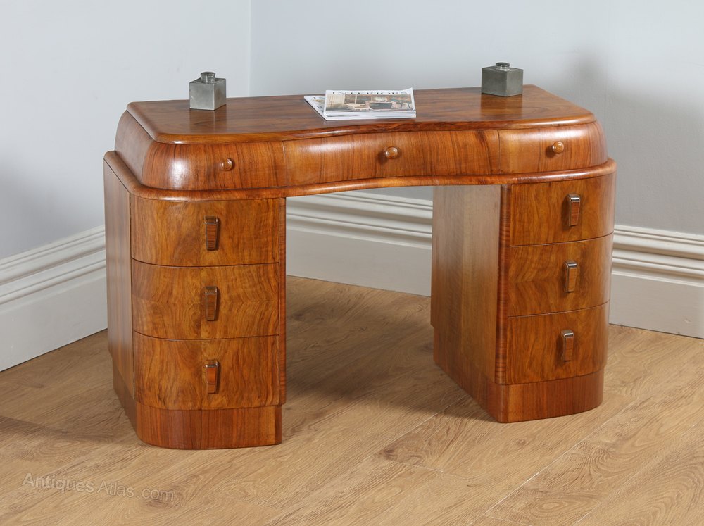 Art Deco Figured Walnut Cloud Shaped Office Desk - Antiques Atlas